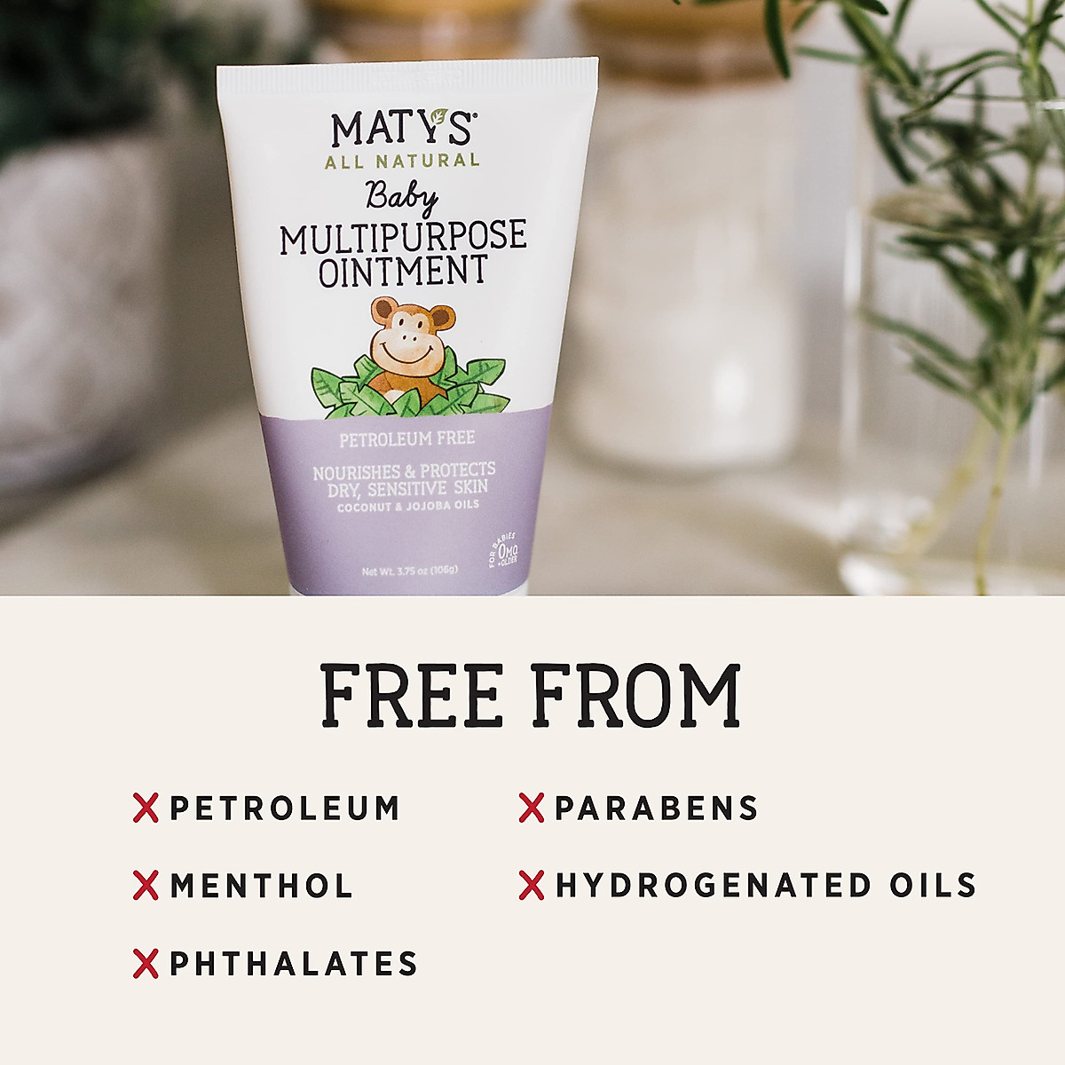 Matys Multipurpose Baby Ointment, All Over Gentle Skin Protection for Newborns & Up, Soothes Dry Irritated Skin, Diaper Area, Dry Scalp, Drool Irritation, Petroleum Free, 2 Pack, 3.75 oz each tube