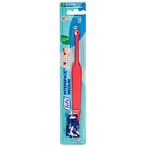 TEPE Interspace Angled Medium Toothbrush for Braces with Single-End Tuft and Removable Head, 12 Pack