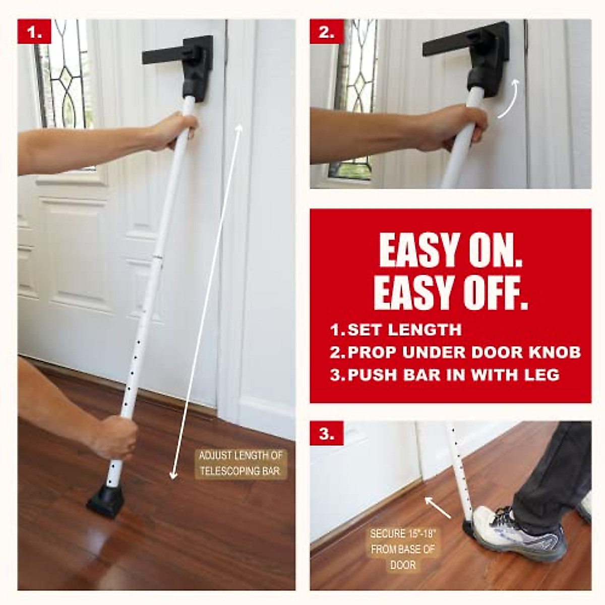 SECURITYMAN Adjustable Door Security Bar - Constructed of High Grade Iron - Great for Apartment Security or Home Protection Door Stoppers -(22.25” - 43.7” for Doors) (22.25” - 39.25” for Patio), White