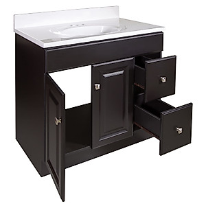 Design House Wyndham 37 Inch Bathroom Vanity with Solid White Top, Assembled, Brown, 216037