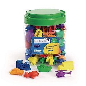 Excellerations Math Manipulatives Set of 72 Transportation Vehicle Counters 1-1/2 inches -2 inches, STEM Educational Toys for Mathematics, Preschool (Item # TRANSCT)