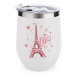 Paris France Eiffel Tower Souvenir Insulated Wine Tumbler with Lid Stainless Steel Travel Mug Coffee Cup for Cold & Hot Drinks