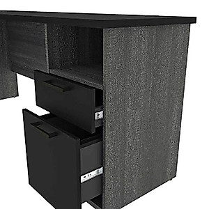 Bestar Norma L-Shaped Desk with Hutch, 71W, Black & Bark Gray