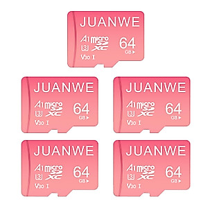 JUANWE 5 Pack 64GB Micro SD Card + Adapter 64 GB SD Card Memory Card MicroSDXC V30 4K Video Recording U3 A1 64GB TF Cards for Phone, Dash Cam, Security Camera (5 Pack, Pink)