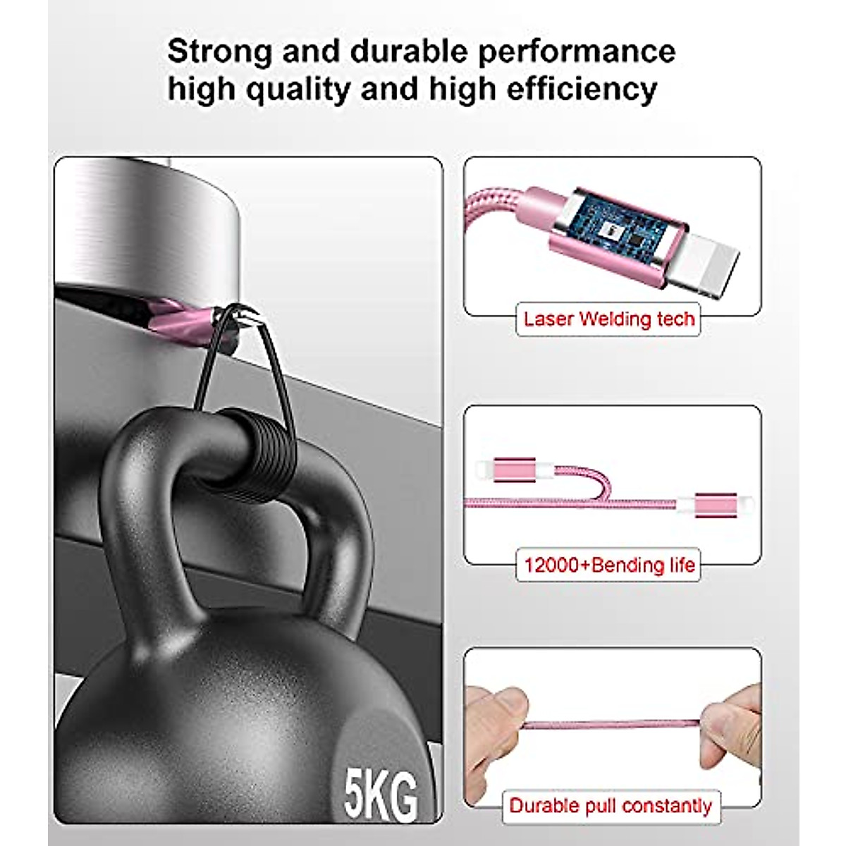 [Apple MFi Certified] iPhone Charger 3 Pack 10ft 6ft 3ft iPhone Charging Cables Nylon Braided Long USB Cable iPhone Charger Cord Compatible with iPhone 12 Pro Max 11 10 Xr Xs Max 8 7 6 5 SE - Pink