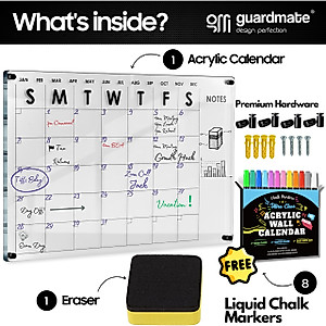 Oversize Premium Acrylic Calendar for Wall | Ultra-Thick Clear Dry & Erase Board | Home Office Monthly Glass Family Planner Guard Mate Plexiglass Whiteboard Large | 18"x14" | GUARDMATE