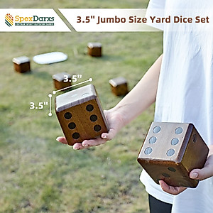 SpexDarxs Giant Yard Dice Set, 3.5’’ Large Wooden Dices Game with Scoreboard & Carrying Bag, Indoor & Outdoor Backyard Lawn Games for Teenage Adult and Family