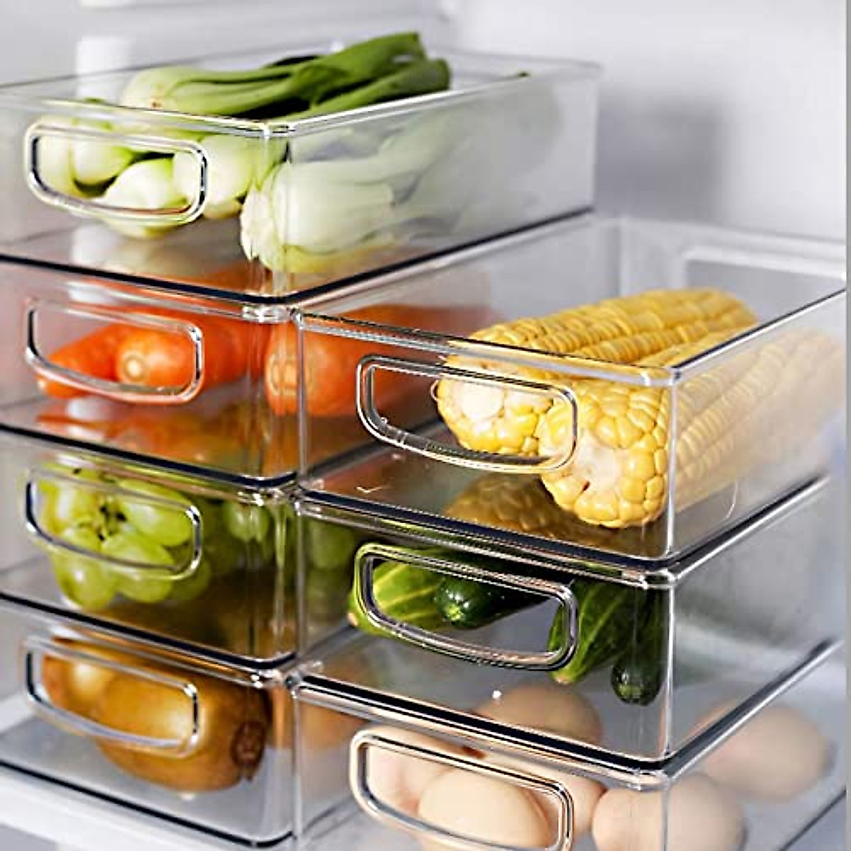 Kingrol 6 Pack Plastic Storage Bins for Pantry, Refrigerator, Countertop, Cabinet Organization, Stackable Food Storage Organizer with Handles, BPA Free, 10 x 6 x 3 Inch