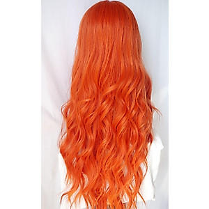 Long Red Bright Copper Wig for women curly Bloom cosplay wig Fairy costume wig synthetic wig with bangs 29inches Halloween wig for women and girl