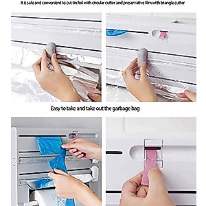 Multifunctional 6-in-1 Kitchen Storage Rack,Plastic Wrap Foil Dispenser,Wall-Mount Sauce Bottle Storage Paper Towel Holder