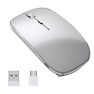 Halpilt Wireless Mouse Chargeable Portable Silent Wireless Mouse USB and Type-C Dual Mode Wireless Mouse 3 Adjustable DPI for Laptop, Mac, MacBook, Android, PC (Q23S Black) (Grey)