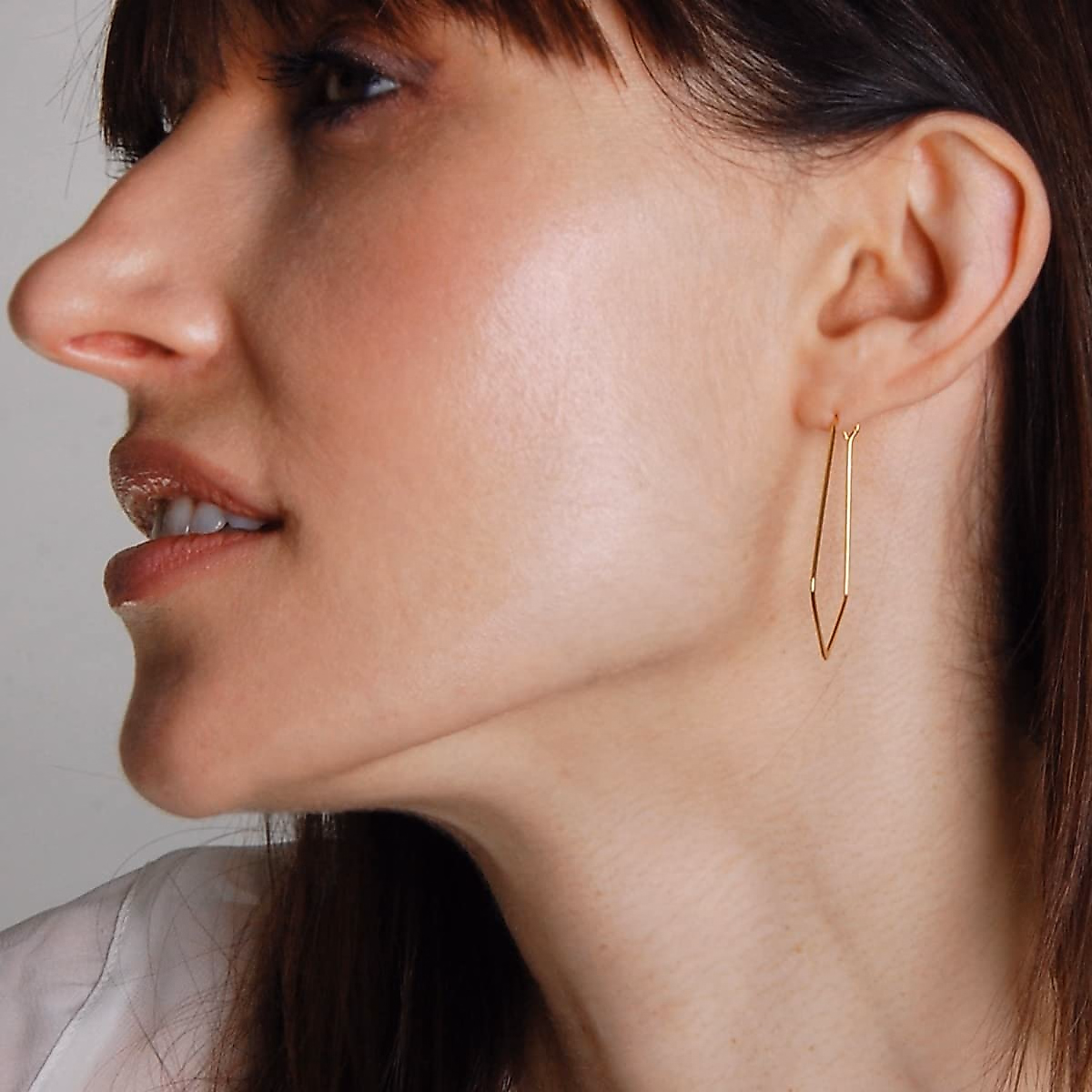 Humble Chic Geometric Chevron Threader Hoop Earrings - Lightweight Cutout Thin Wire Drop Dangles, 18K Yellow - 1.5 inch