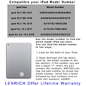 LENRICH Keyboard case for iPad 9th Generation 10.2 inch 2021/ 8th Gen 2020/7th 2019/iPad air 3rd/iPad pro 10.5 2017, Multi Touchpad 360 Swivel Light Thin Cover Backlight