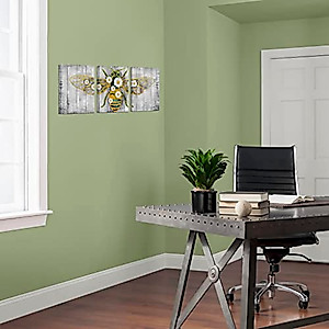 Bee Canvas Wall Art Yellow and Green Animal Insect Painting Honeybee Wall Decor for Living Room Kitchen Wall Decoration Framed and Stretched Easy to Hang Size 12"x16"x3