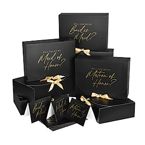 WLUSEAXI 16 Pieces Bridesmaid Proposal Box Set, 8 Pack Bridesmaid Boxes & Cards, Matron of Honor Proposal Gift Box, Maid of Honor Box, Will You be My Bridesmaid Box for Bridesmaids Gifts (Black)