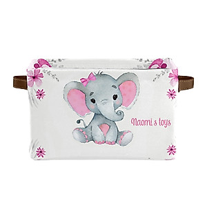 Joyestore Pink Elephant Personalized Storage Bins ,Baskets Cubes Organizer with Handle for Shelves Closet Nursery Toy 1 Pack