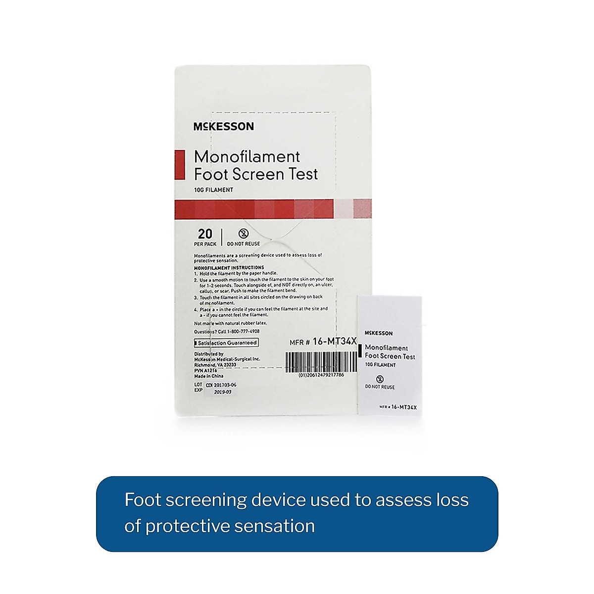 McKesson Monofilament Foot Screen Test, Neuropathy Screening Test Diabetic, 10 g, 20 Count