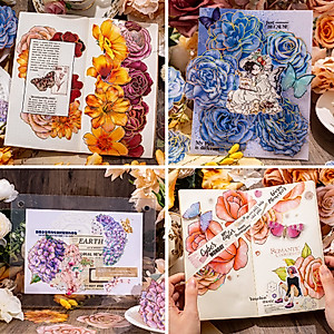 Knaid 80 Pieces Large Size Flower Stickers with Gold Holographic Outlines, Glitter Shiny Floral Waterproof Decorative Decals for Scrapbooking Supplies Junk Journal Bullet Journals Planners