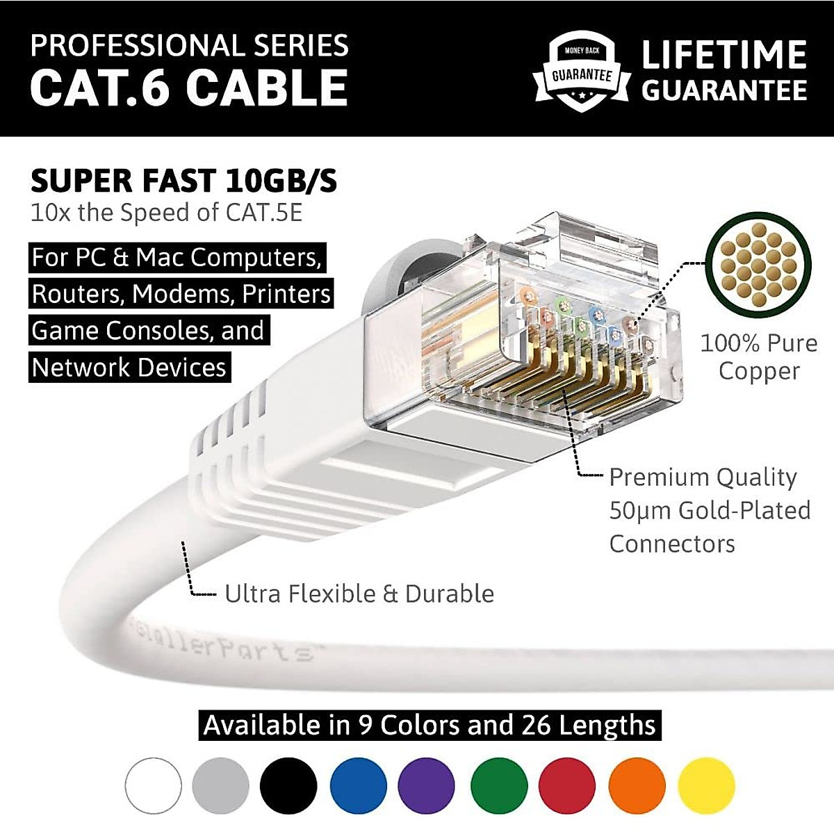 InstallerParts CAT6 Cable UTP Booted [White] - [12 FT] - [1 Pack] - Professional Series - 10Gbps, Cat6 Patch Cable, Cat 6 Patch Cable, Cat6 Ethernet Cable, Network Cable, Internet Cable