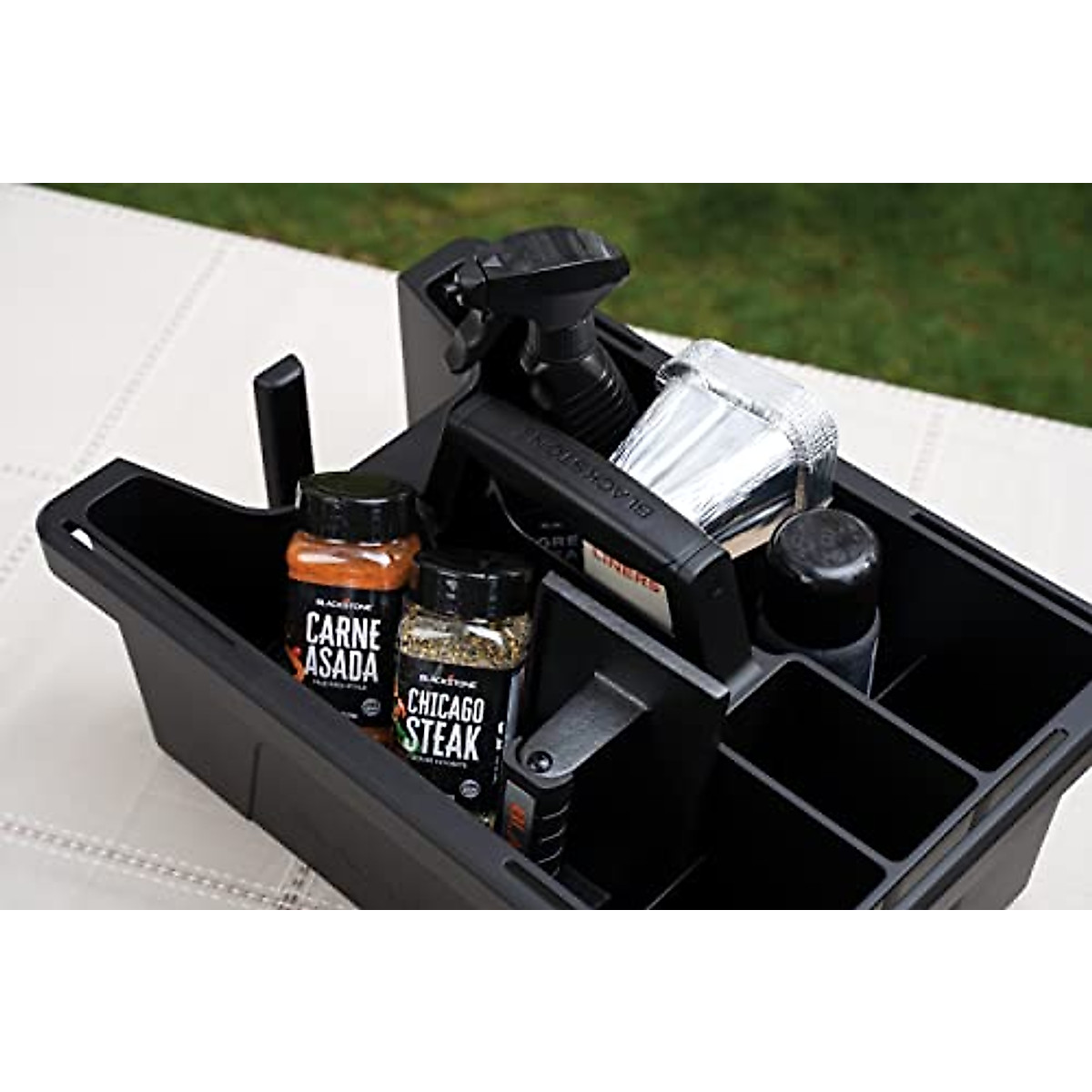 Blackstone 5556 Open Griddle Caddy Tool Box with Handle and Two Compartments Heavy Duty Saving Outdoor Grill BBQ Accessories, Portable Convenient Storage Cooking Space Organizer, Black
