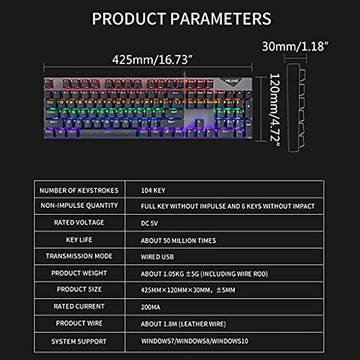 Qksky 104 Key USB Wired RGB Backlight Mechanical Gaming Keyboard Scientific Key Layout Green Axis Anti-Ghosting Keyboard 104 Key Gaming Keyboard