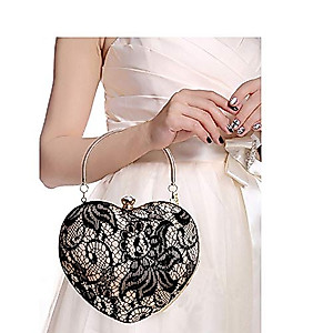 Womens Lace Evening Bag Party Clutch Purse Elegant Heart Shape Wedding Handbag Black