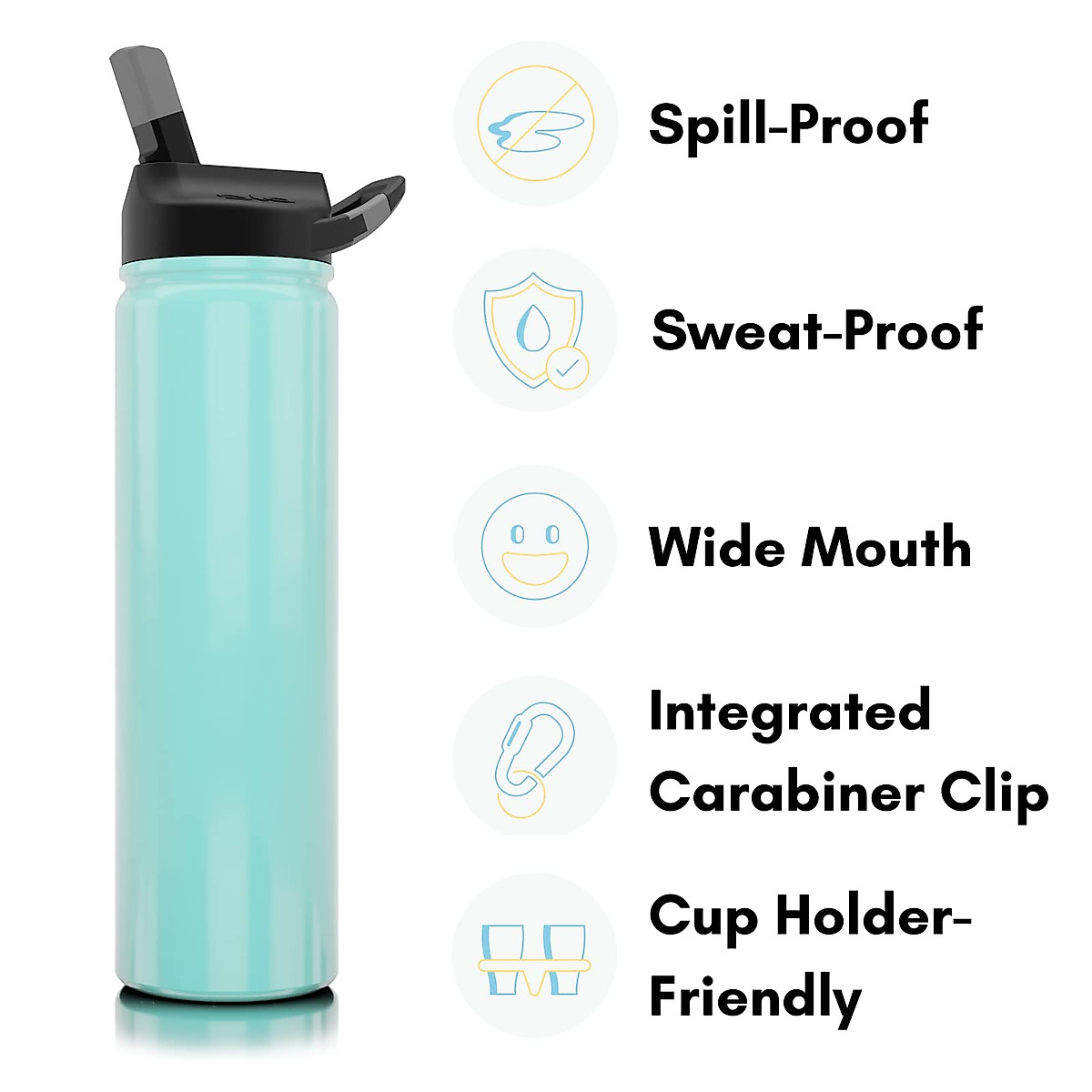 Seriously Ice Cold SIC 27oz Insulated Water Bottle Thermos, Premium Triple Layer Vacuum Stainless Steel, BPA Free Wide Mouth Lid with Carabiner Clip