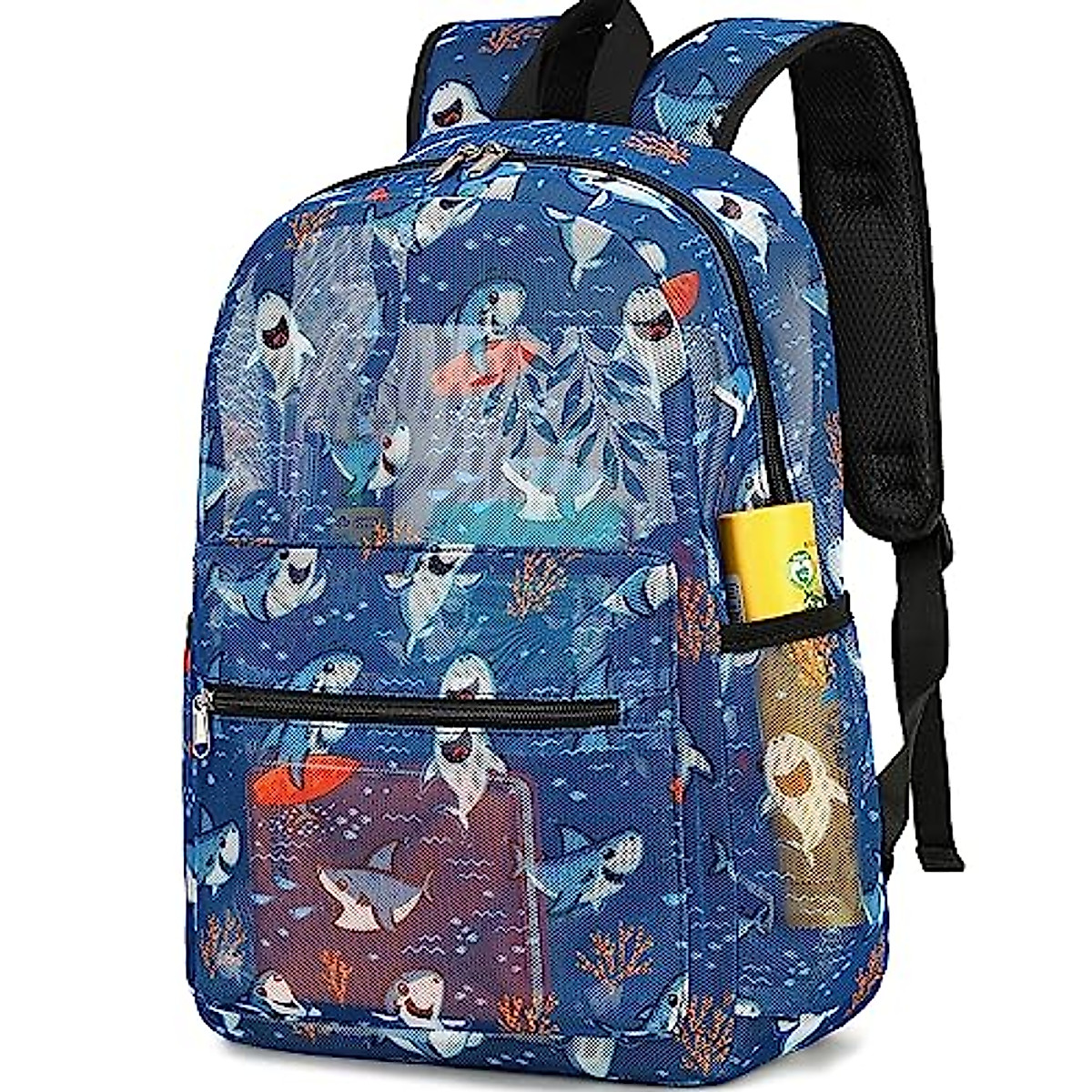 CAMTOP Mesh Backpack Kids Boys Girls Bookbag See Through Preschool Backpacks Casual Daypack for School Beach Travel Swim(Age 3-8 Years,Shark)
