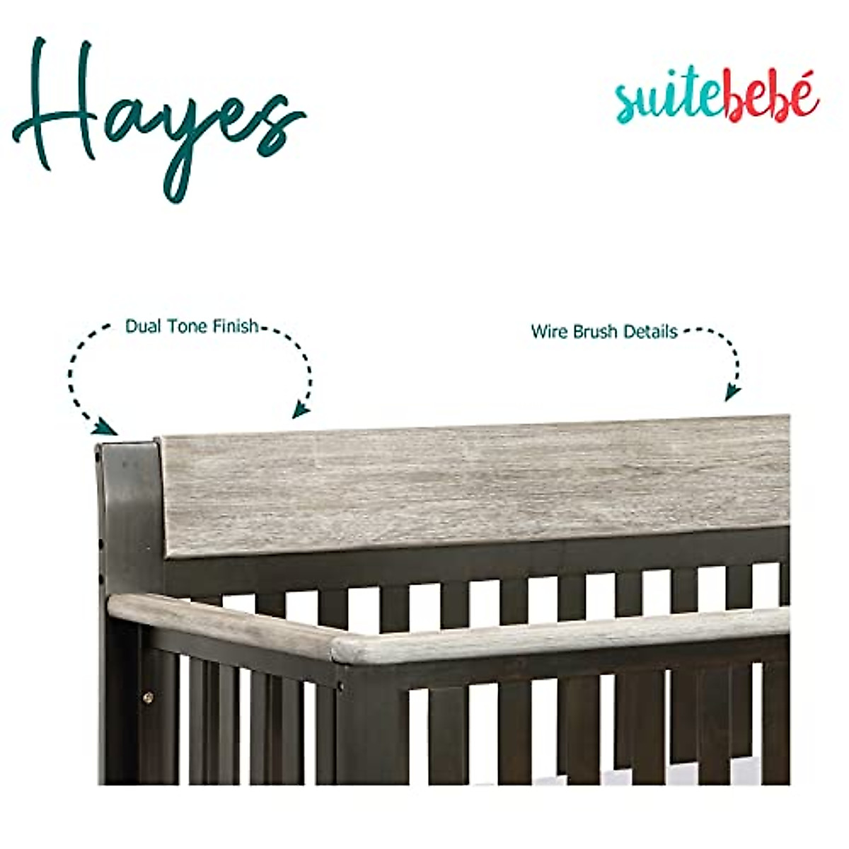 Suite Bebe Hayes 4 in 1 Convertible Crib, Coffee and Faux Barnwood - Quick Ship