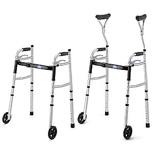 GreenChief Walkers for Seniors, Foldable Standard Walker with Adjustable Width, Folding Walker with Arm Support, 2 Wheels Walker for Elderly Handicapped Disabled (300LB)