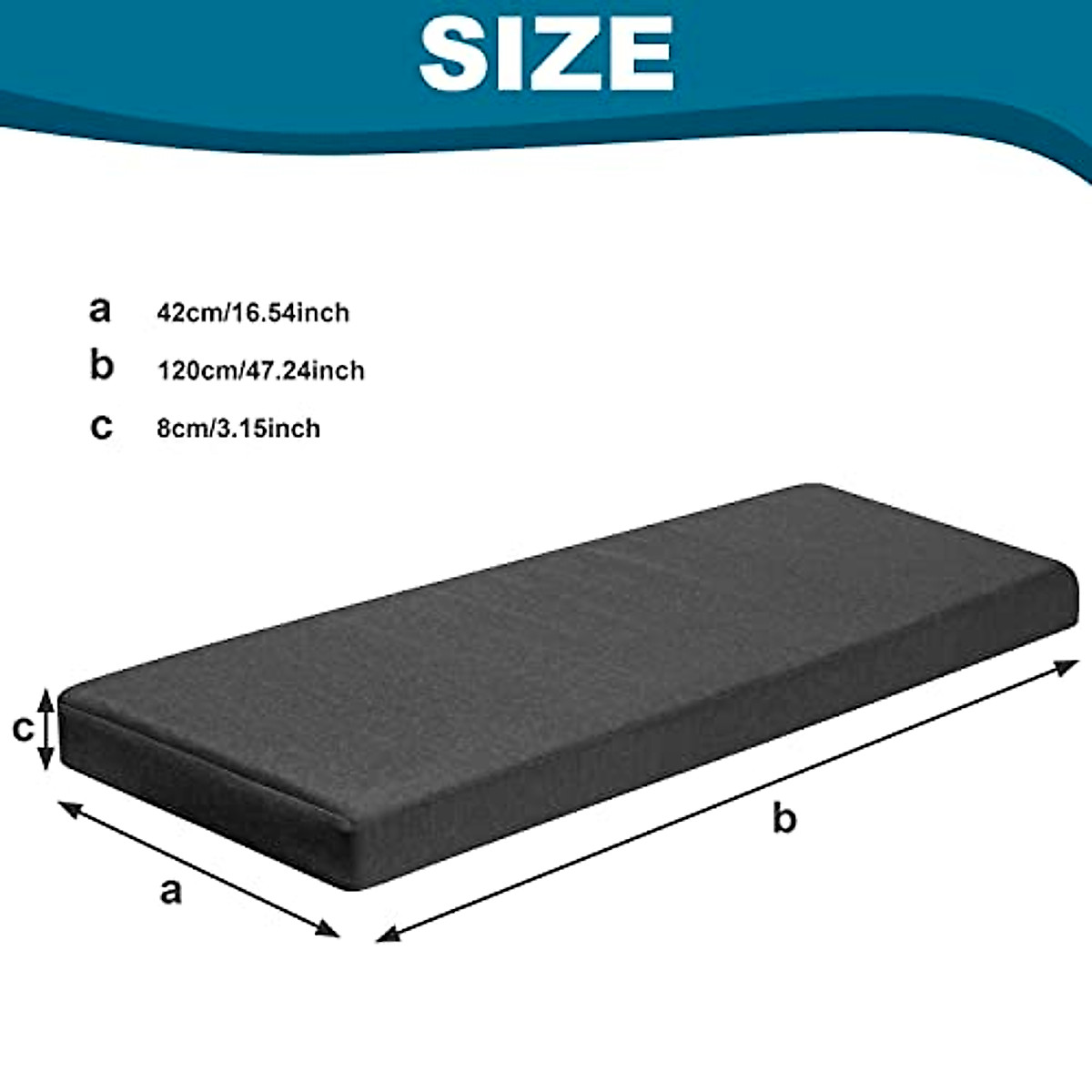 Bench Cushion , Indoor/Outdoor Bench Cushion, Bench Cushion for Storage Bench and Window Seat, Swing Cushion, Durable Thicken Bench Seat Pads 120*42*8cm, Grey and Black