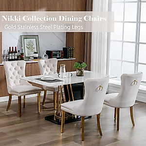 Shenyon Beige Velvet Dining Chairs Set of 6, Upholstered Dining Room Chairs with Back Ring Pull Trim and Golden Stainless Steel Legs,Modern Kitchen Chairs for Dining Room,Living Room,Kitchen(Beige)