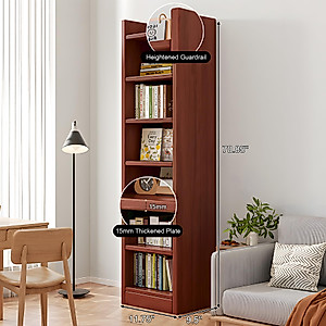 6-Tier Open Shelf Bookcase, 71'' Brown Corner Bookcase with Storage,Open Display Cabinet with Back Panel, Tall Narrow Bookcase for Home Office Classroom