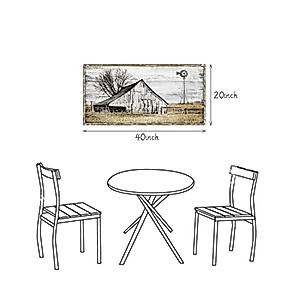 Barn Framed Wall Art Farmhouse: Rustic Farm Wood Picture Decor Large Windmill Country Scene Painting Horizontal Nature Landscape Artwork Panoramic Countryside View Print for Home Living Room Bedroom