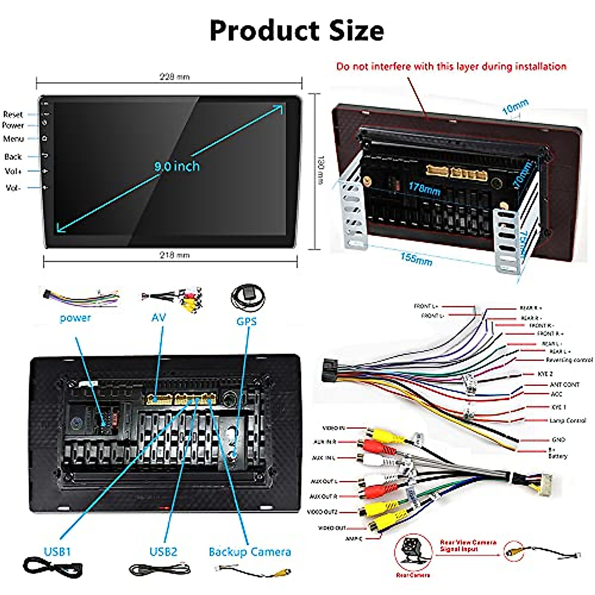 Android Double Din Car Stereo Hikity 9 Inch Ultra-thin Touch Screen Radio with GPS Navigation Bluetooth FM Radio Receiver Support WiFi Connect Mirror Link for Phone with Dual USB Input + Backup Camera
