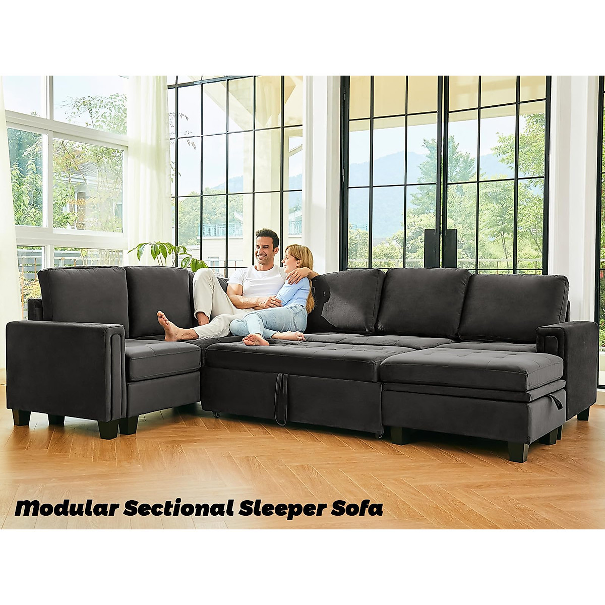 Belffin Pull Out Sofa Bed Module Part for Modular Sectional Sleeper Sofa Armless Loveseat with Pull Out Bed for Sectional Couch Grey