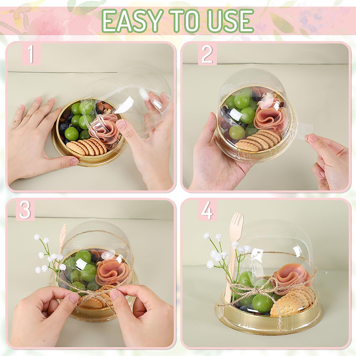 Whaline 50 Sets Disposable Individual Charcuterie Cup Set Clear Plastic Cupcake Container with Mini Wooden Spork Rope for Dessert Display Charcuterie Grazing Table Catered Event Wedding