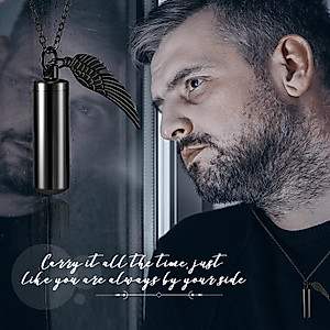MTLEE Urn Necklace for Ashes Cremation Jewelry for Ashes, 6 Pieces Stainless Steel Cremation Jewelry for Women Men, Memorial Necklace Angel Keepsake Cylinder Pendant with Filling Kit (Black, Silver)