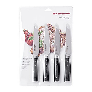 KitchenAid Gourmet 4 Piece Forged Triple Rivet Steak Knife Set, High Carbon Japanese Steel, Sharp Kitchen Knife Set, 4.5 inch, Black