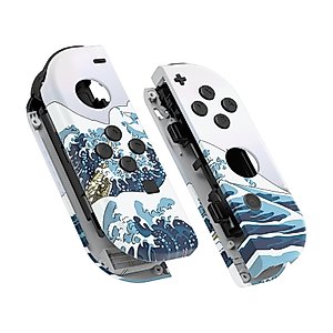 eXtremeRate DIY Replacement Shell Buttons for Nintendo Switch & Switch OLED, The Great Wave Soft Touch Custom Housing with Full Set Button for Joycon Handheld Controller - Console Shell NOT Included