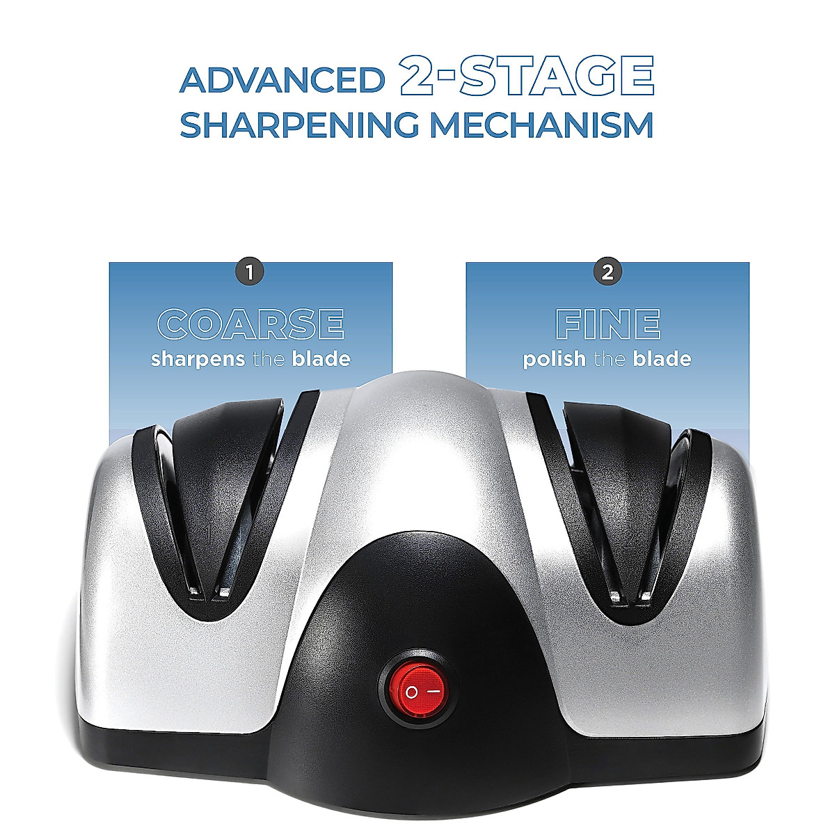 Electric Kitchen Knife Sharpener - Professional Knife Sharpener for Straight Edge Knives - 2 Stage Knife Sharpener with Sapphirite Wheels - Repair, Restore & Polish Blades & Cutters - Black Sagler