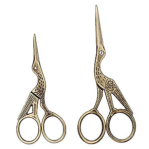 2 Pcs Vintage Stork Shape Sewing Scissors Embroidery Scissors Bronze Stainless Steel Crane Design Sewing Stork Shears Scissors Stork Scissors for DIY Embroidery Crafting Sewing(Bronze)