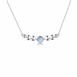 Angol Genuine Moonstone Necklace Sterling Silver Moon Phase Necklace Triple Goddess Moonstone Pendant Minimalist Necklace for Women（Silver）