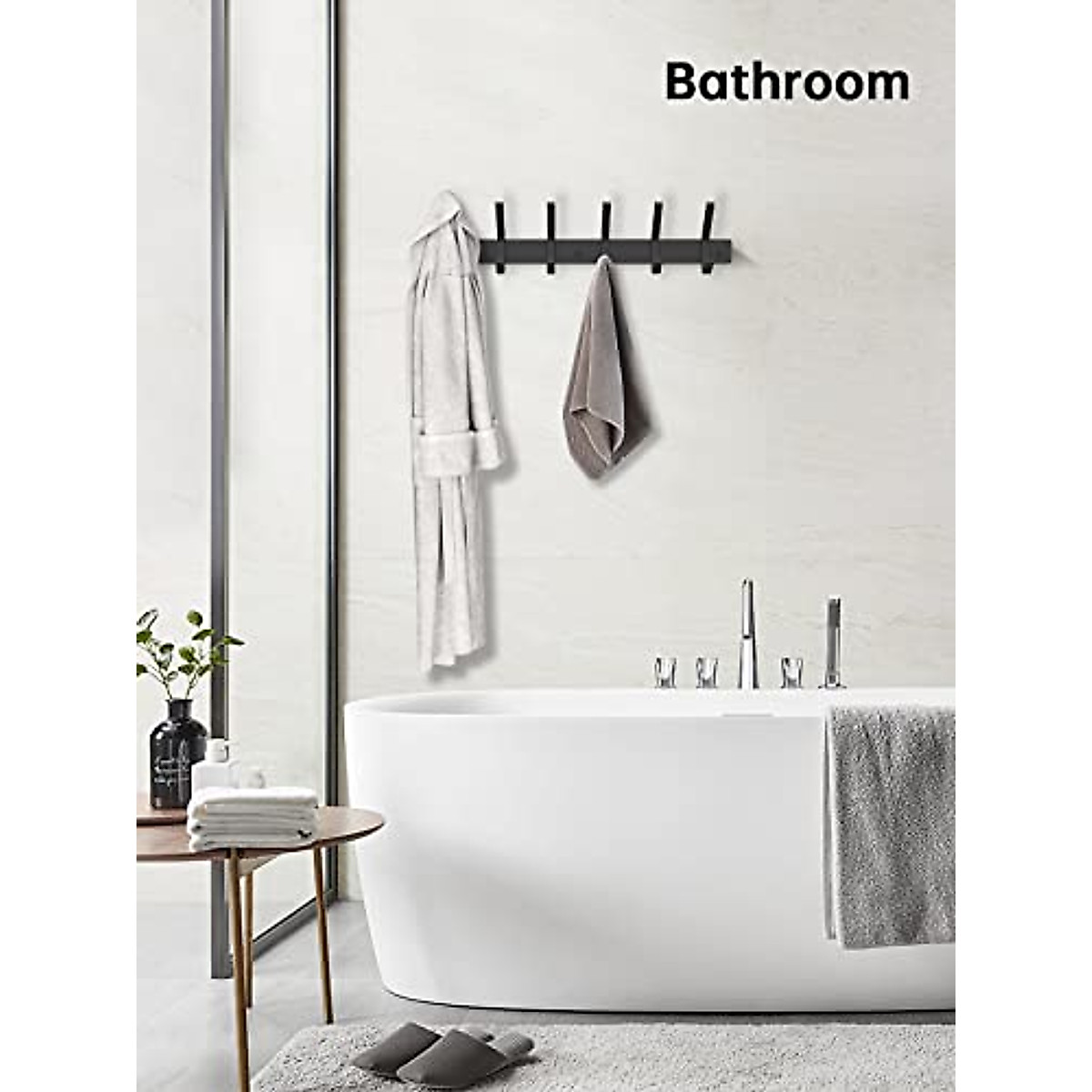 Coat Rack Wall Mounted with 6 Dual Hooks Rail for Hanging Clothes Hats Bags Keys at Entryway Towel Head Wraps Robes at Mudroom Mugs at Kitchen Room Organization (Black)