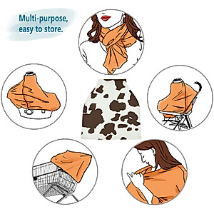 Qilmy Soft Baby Car Seat Covers Canopy for Infants Strollers Canopies for Newborns Babies Nursing Apron Cover for Breastfeeding, Cow Print