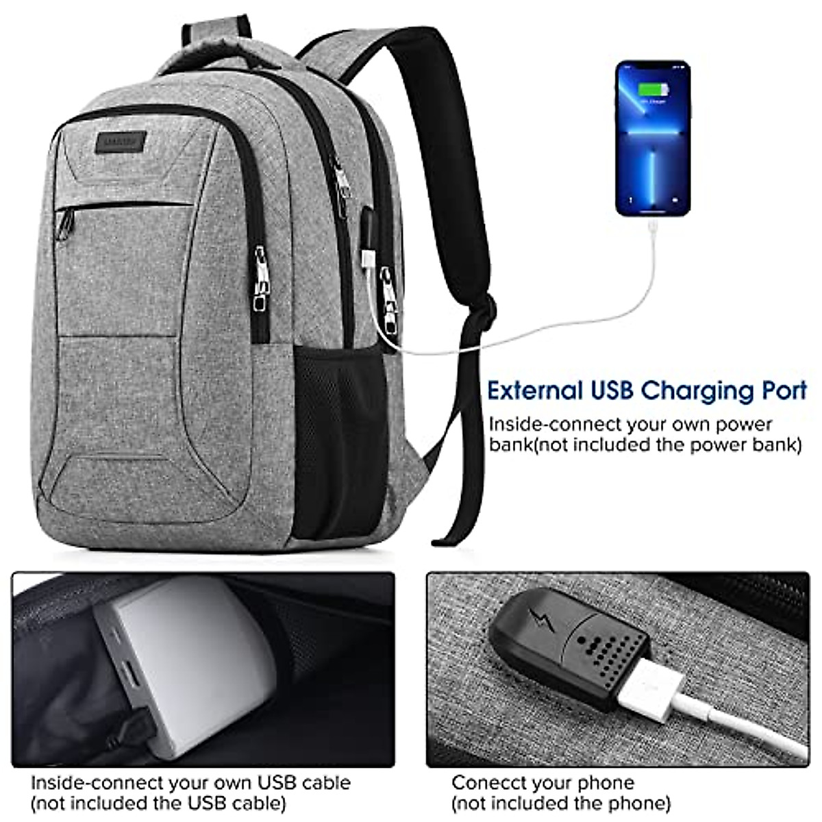 BIKROD Backpack for Men, School Backpack for Teen Water Resistant Back Pack with USB Charging Port, Adult Business Anti Theft Durable Work Computer Bag Gifts Fits 17.3 Inch Laptop