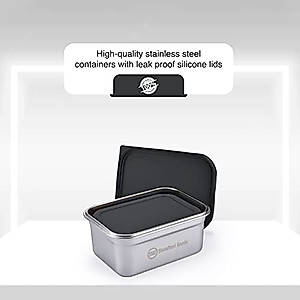 Stainless Steel Containers with Lids for Food Storage – Set of 3 Stackable Stainless Steel Snack Containers for kids – Leakproof Rectangle Bento Boxes for Meal Prep, Snacks, Black