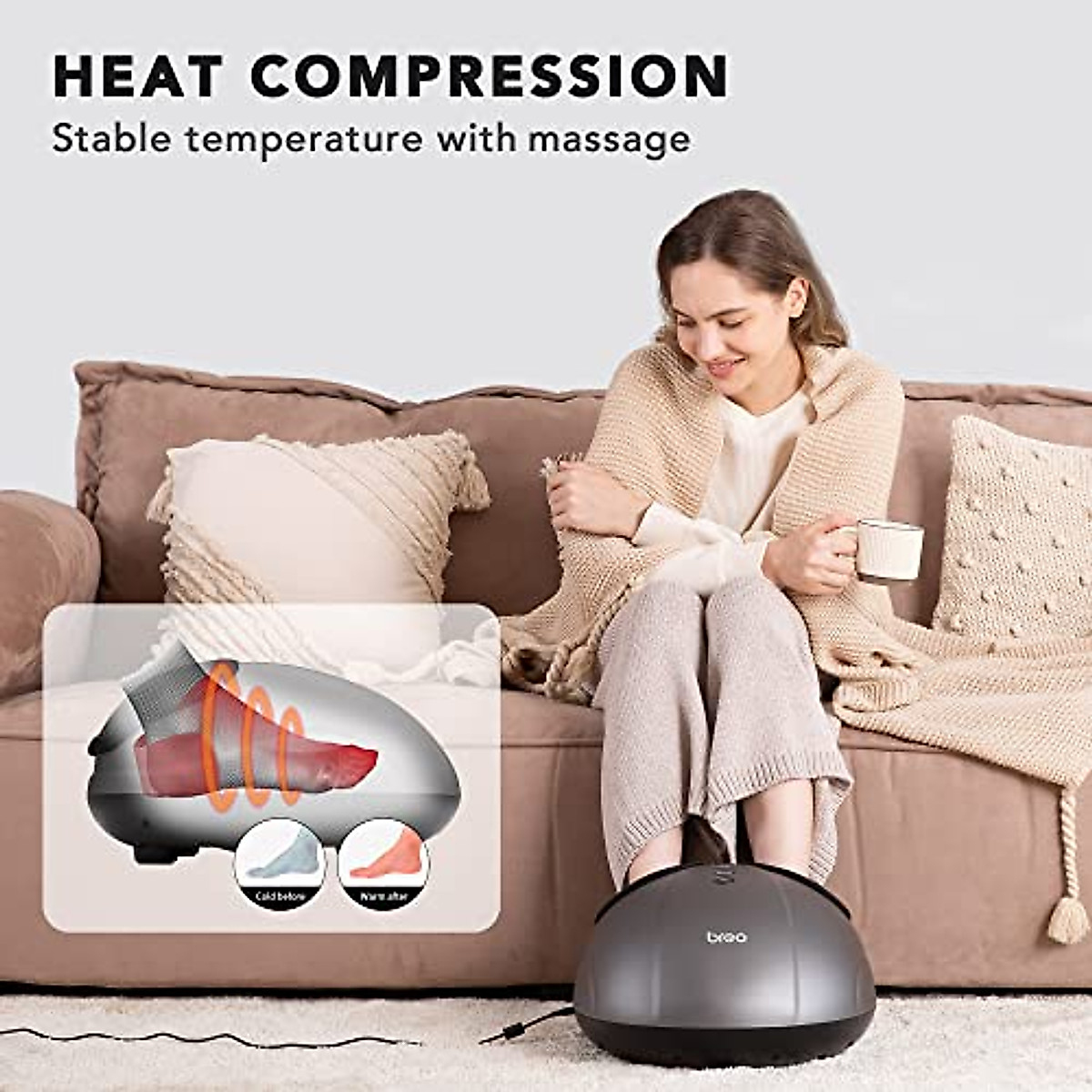 Breo Foot Massager Machine with Heat, Shiatsu Deep Tissue Kneading, Rolling Massage for Relax, Fits Feet Up to Men Size 12