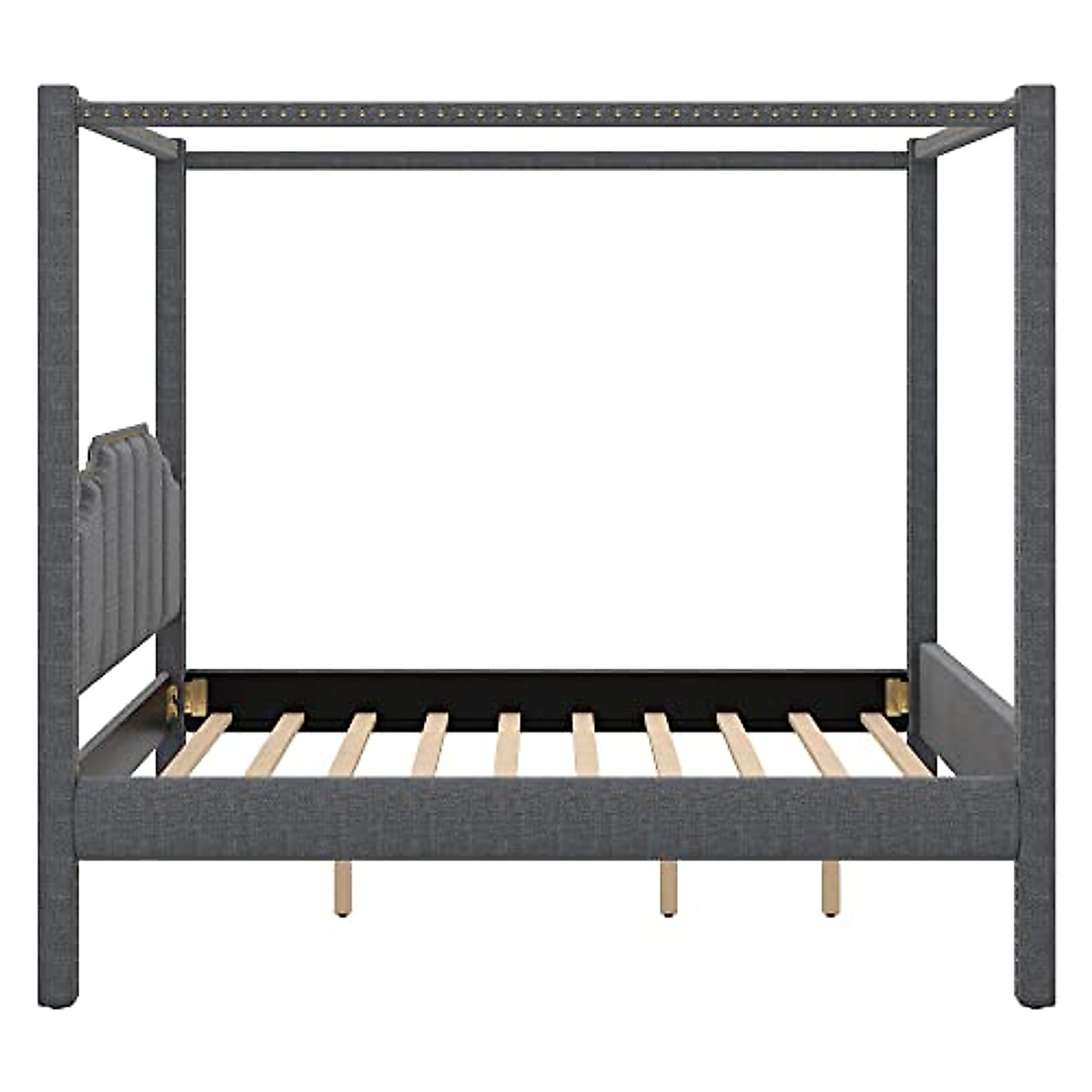 Eafurn Queen Canopy Bed Frame with Headboard, Solid Wood 4-Post Canopy Platform Bed Frame with Slat Support, Queen Size Platform Bed for Kids Teens Adults