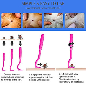 Tick Remover Tool Set - Comb, Tweezer, and Flea Comb for Dogs, Cats, and Humans (3+1+1 Pack), Pink